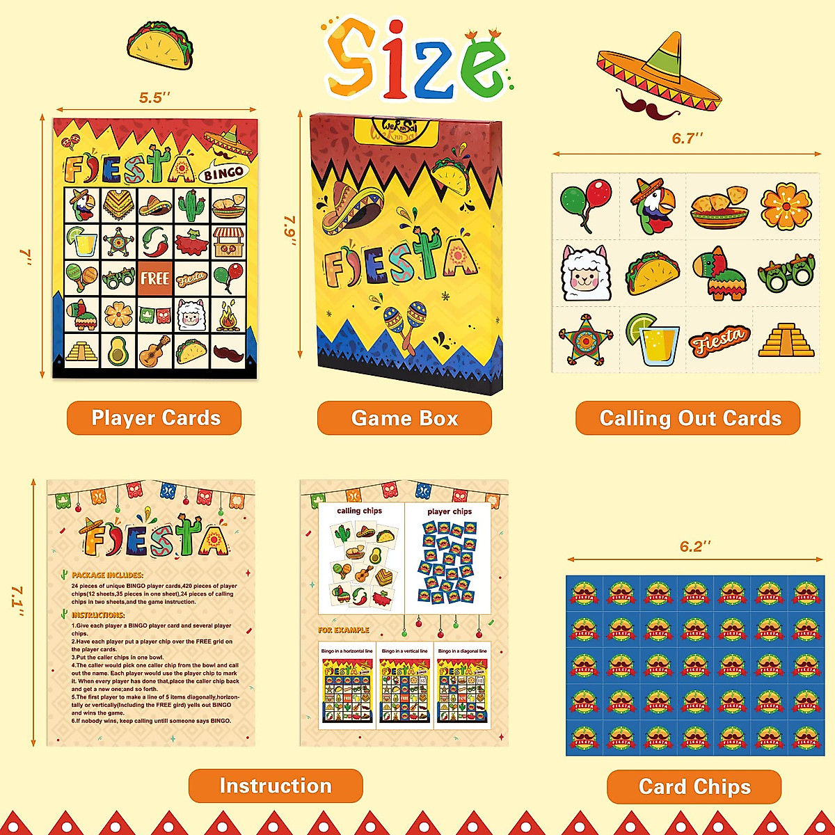 WERNNSAI Mexican Bingo Party Games - 24 Players Birthday Party Games for Kids Bingo Game Bachelorette Final Fiesta Bingo Game Cards Supplies for Taco Themed Party Kids Night Classroom Activities
