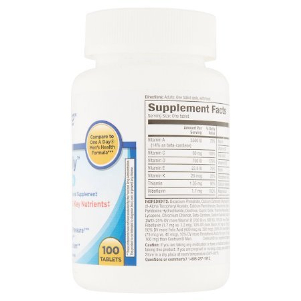 Equate One Daily Men's Multivitamin Multimineral Supplement, 100 Tablets