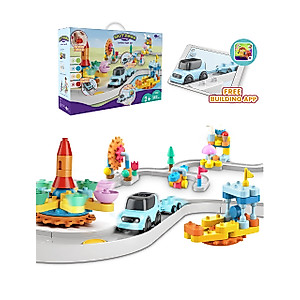 BOTZEES Coding Train Set for Toddler Train Sets for Kids Car Train Toys Tracks Fits for Girls & Boys Ages 2+（147 Pieces）