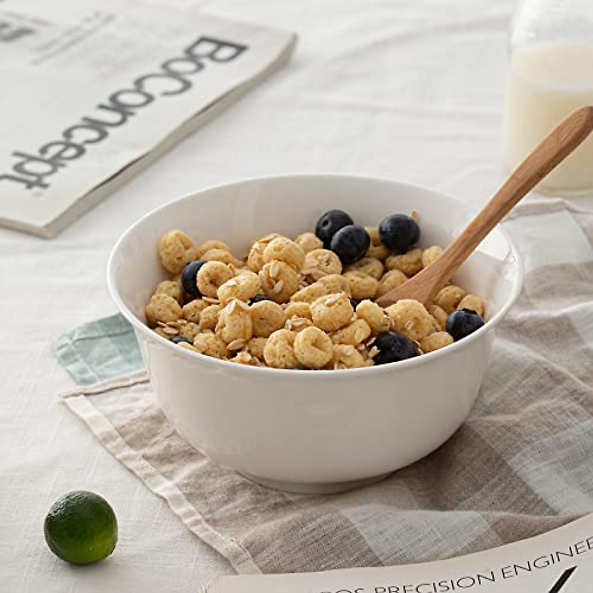 DOWAN 37 OZ Ceramic Soup Bowls & Cereal Bowls - White Bowls Set of 4 for Kitchen - Serving Bowls for Cereal, Soup, Oatmeal, Rice, Pasta, Salad, Fruit - Dishwasher & Microwave Safe