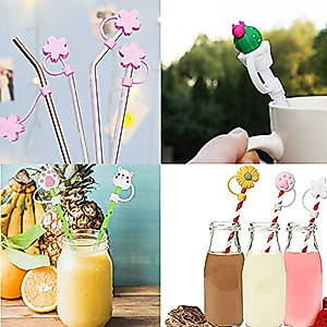 12 Pack Reusable Silicone Straw Tips Cover for 6 to 8 mm Straws, Portable Cute Straw Caps Covers Creative Straw Plug Drinking Dust Cap for Home Kitchen Accessories…