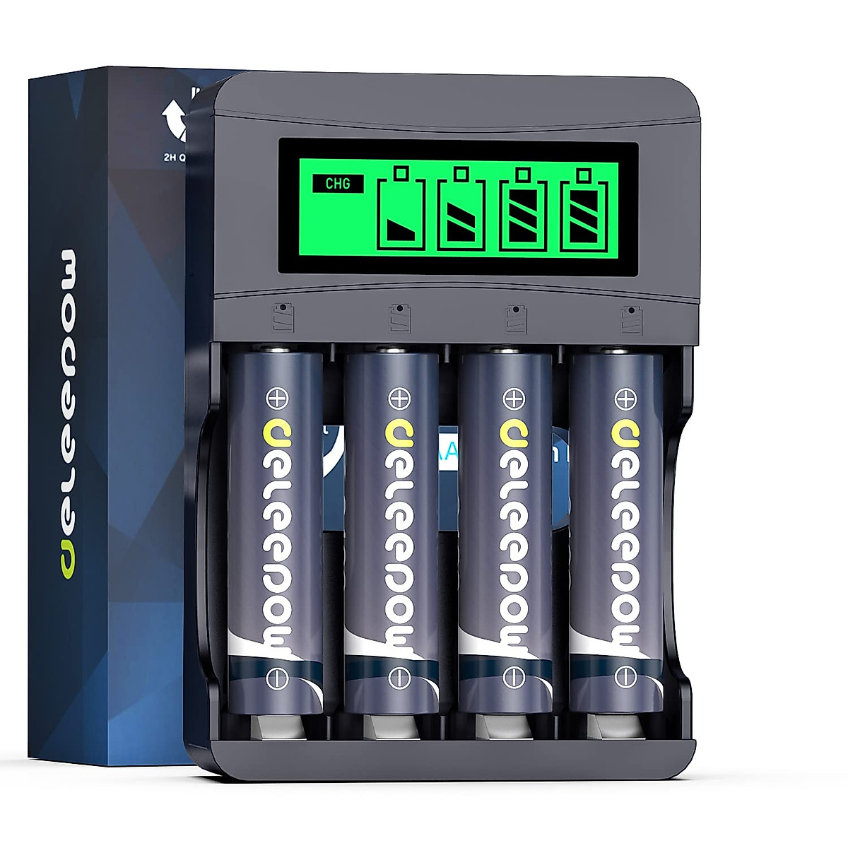 Deleepow Rechargeable AA Lithium Batteries 1.5V 3400mWh AA Rechargeable Batteries 1500 Cycle with LCD Charger