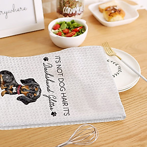 HIWX Funny Dog Quote It's Not Dog Hair It's Dachshund Glitter Decorative Kitchen Towels and Dish Towels, Funny Dachshund Dog Sayings Hand Towels Tea Towel for Bathroom Kitchen Decor 16×24 Inches