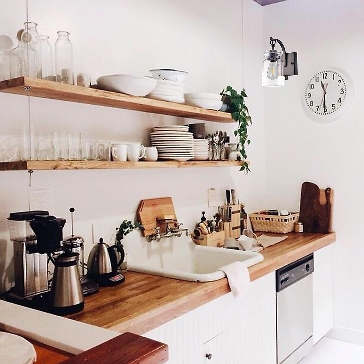 SKIVTGLAMP Industrial Glass Wall Sconce Rechargeable Battery Operated LED Picture Lights with Remote, Cordless E26 LED Black Wall lamp Dimmable Wall lamp for Hallway No Drilling Aisle 2PCS