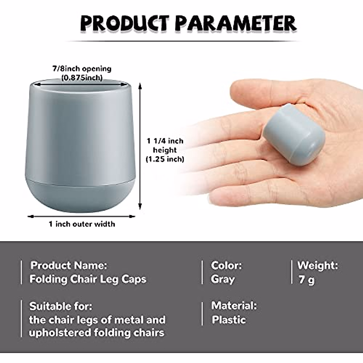 36 Pieces 7/8 Inch Folding Chair Leg Caps Heavy-Duty Plastic Chair End Caps Non-Marring Furniture Glides Round Hardwood Floor Protectors (Grey)