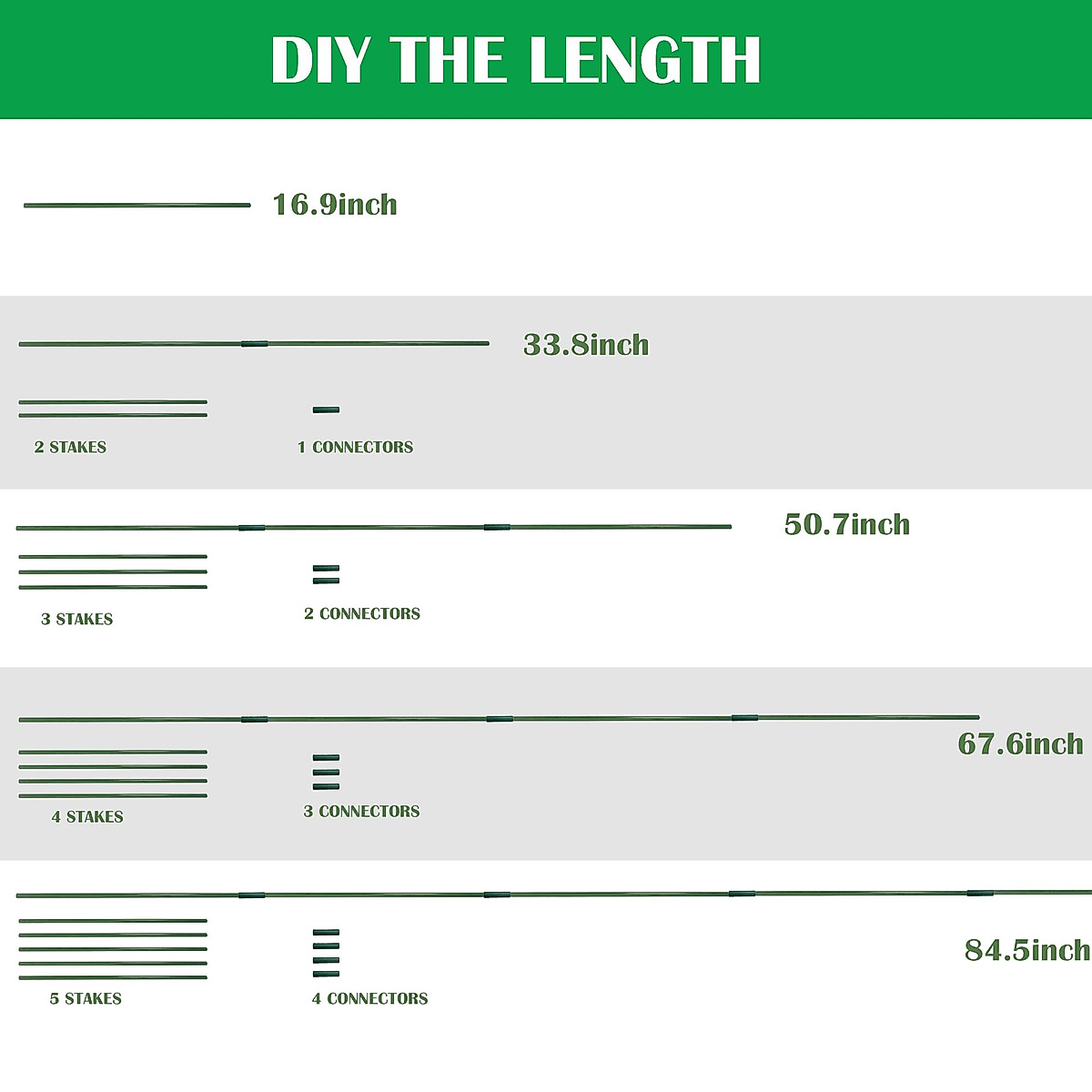 Xiny Tool 126pcs Garden Stakes Set, Includes 50Pack 17" Garden Poles, Tomato Climbing Plant Trellis Plant Climbing Frame for Vegetables Cucumber Fences Beans Outdoor Gardening
