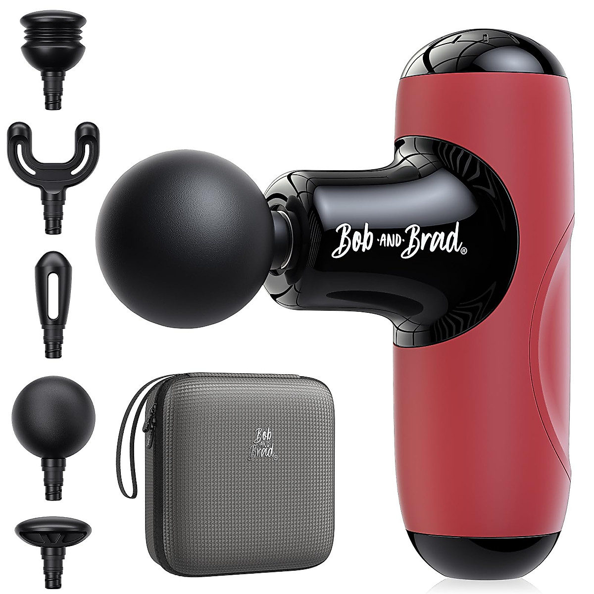 BOB AND BRAD Q2 Mini Massage Gun, Pocket-Sized Deep Tissue Massager Gun, Portable Percussion Muscle Massager Gun, Ultra Small & Quiet Muscle Massage Gun with Carry Case, FSA and HSA Eligible -Red
