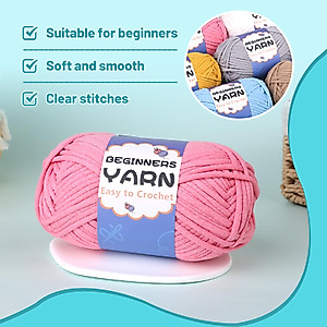 200g/7Oz Yarn for Crocheting, Crochets Yarn, Easy Yarns for Beginners with Easy-to-See Stitches, Stitch Marker, Big Eye Blunt Needle, Beginner Yarns for Crocheting (Pink)