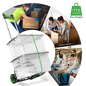Dolly Cart Extended Handle Folding Hand Truck Dolly by Teprovo, Foldable Hand Cart Height 43.3 in Load 175 lb, Lightweight Foldable Hand Truck for Indoor and Outdoor Transport Moving.