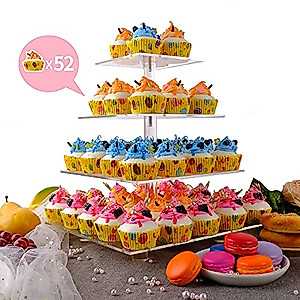 Cupcake Stand, 4 Tier Cupcake Stand for 50 Cupcakes, Square Tiered Cupcake Tower, Clear Acrylic Cupcake Holder, Dessert Stands for Party, Wedding, Birthday, Baby Shower, Halloween