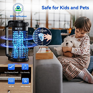 Solar Bug Zapper Outdoor, 4800V Effective Mosquito Zapper Indoor, Cordless Rechargeable Fly Zapper with 4000mAh Battery, IP66 Waterproof Insect Zapper for Outside, Patio, Backyard, Garden