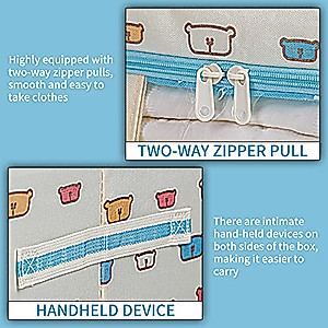 F.P.L Foldable Storage Box Organizer with Reinforced Handle Steel Frame Oxford Cloth Storage Bag Storage for Clothes Blankets Comforters Bedding(66L) (Blue Bear-66L)