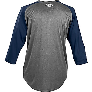 Rawlings Mens 3/4 Sleeve Shirt, Graphite/Navy, Large US