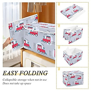 Krafig Toy Trains Foldable Storage Box Large Cube Organizer Bins Containers Baskets with Lids Handles for Closet Organization, Shelves, Clothes, Toys