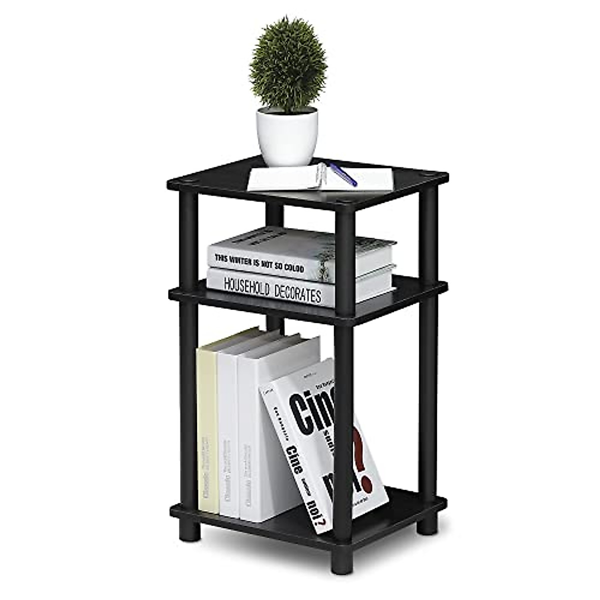Furinno Just 3-Tier Turn-N-Tube End Table / Side Table / Night Stand / Bedside Table with Plastic Poles, 1-Pack, Americano/Black