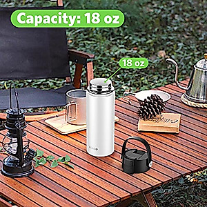 ulwae Insulated Travel Mug with Ceramic Coating, 18oz Leak-proof Thermal Cup Flip Cap, Vacuum Double-wall Stainless Steel Water Bottle for Coffee Tea, Hot Beverage, Ice Drinks