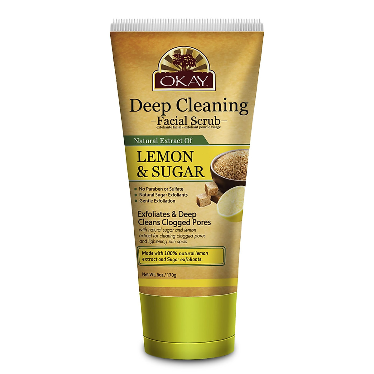 OKAY Oil Control Facial Scrub Exfoliator - Exfoliating Face Wash, Face Scrub for Women and Men, Moisturizing and Brightening, Leaves Skin Smooth and Clean, Paraben Free - Lemon, 6 Oz (Pack of 1)
