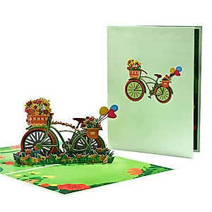 ASYWISH Bicycle Pop-Up Card 3D Flower Basket Travel Card With Envelope Mother Day Birthday Card For Mom Wife Greeting Card Gift 3D Greeting Card