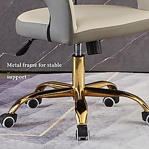 Leather Office Chair, Mid Century Desk Chair with Wheels and Ergonomic Armrests, Adjustable Swivel Rolling Task Chair, Upholstered Leisure Arm Chair for Home Office (Color : /White B)