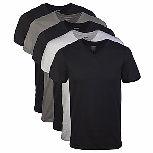 Gildan Men's V-Neck T-Shirts, Multipack, Style G1103, Black/Sport Grey/Charcoal (5-Pack), 2X-Large