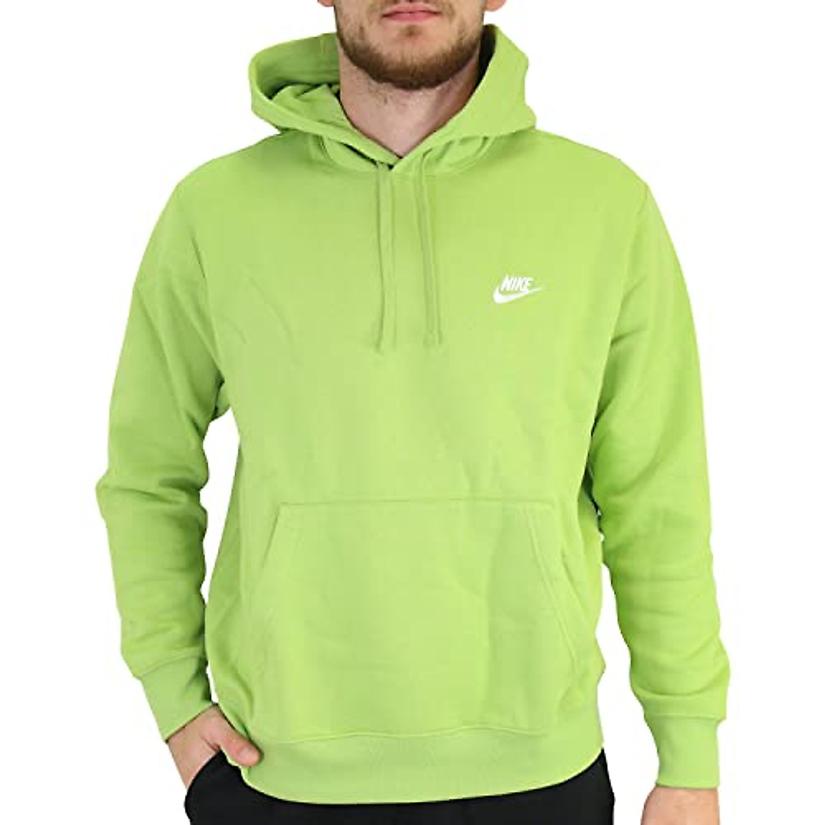 Nike Men's Sportswear Club Fleece Hooded Long Sleeve top, Vivid Green/Vivid Green/White, XL