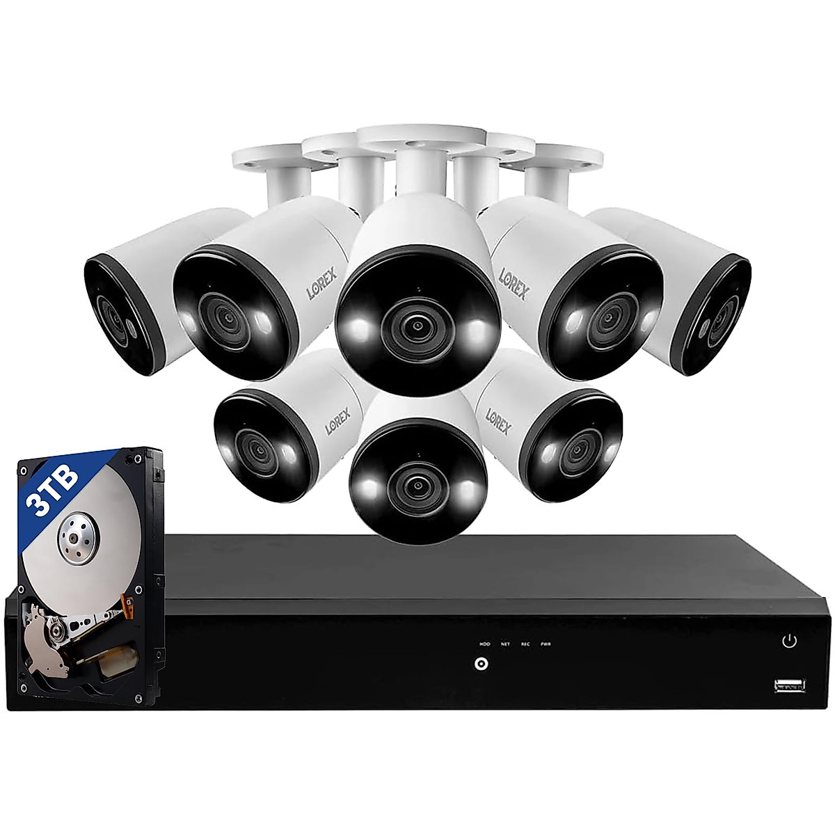 Lorex Fusion 4K Security Camera System w 3TB NVR - 16 Channel Wired Home Security w 8 Metal Cameras - Motion Detection, Active Deterrence, 2-Way Audio, Color Night Vision, Weatherproof Surveillance