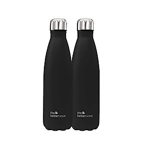 The Better Home 1000 Stainless Steel Insulated Water Bottle 1 Litre | Thermos Flask 1 Litre+ | Hot and Cold Steel Water Bottle 1 Litre | Black (Pack of 2)