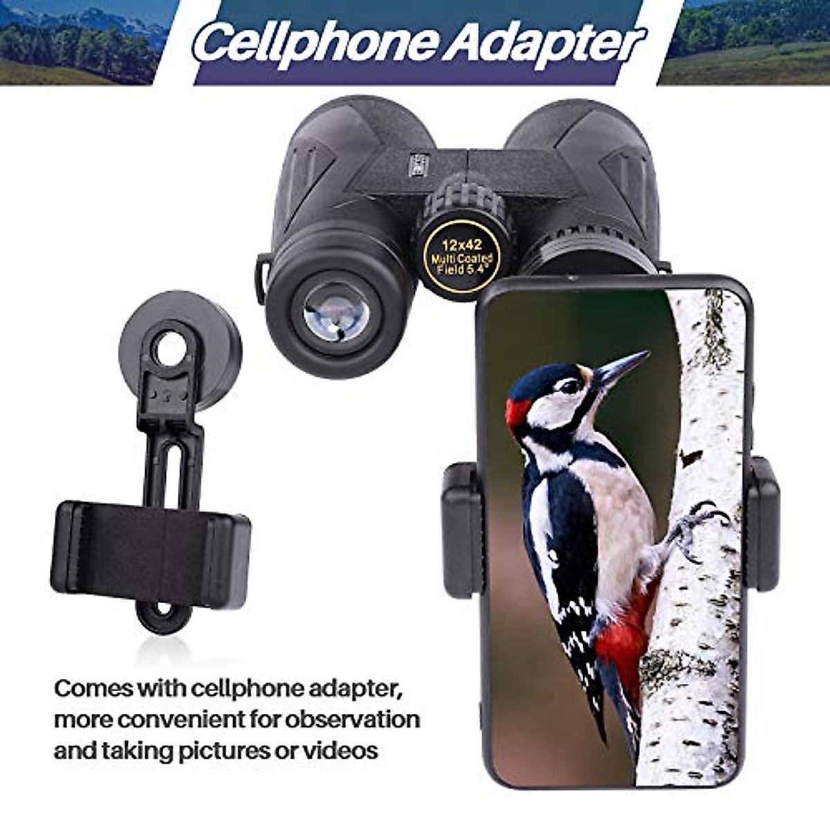 USCAMEL 12x42 HD Binoculars for Adults with Upgraded Phone Adapter, High Power Binoculars for Bird Watching Hunting Stargazing Camping Concerts Sports