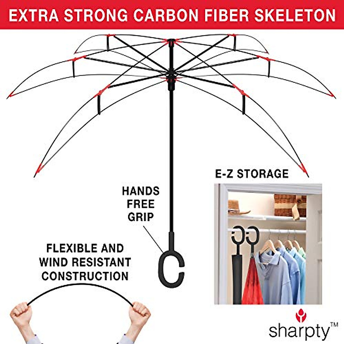 Sharpty Inverted Umbrella for Women - Windproof & Reverse - Easy to Open and Close - Upside Down & C-Shaped Handle - Rain & Wind Resistant - For Travel - Eiffel Tower