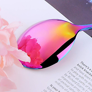 Soup Spoons, Color ME Rainbow 18 10 Stainless Steel Round Spoons, Set of 10