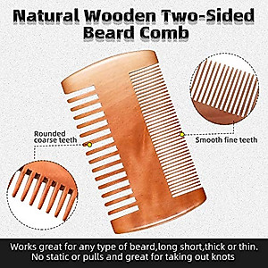 6 Pieces Beard Comb Natural Sandalwood Wooden Moustaches Combs Dual Action Teeth Beard Comb with 6 Pieces Pocket Faux Leather Case for Beards Moustaches (Yellow)