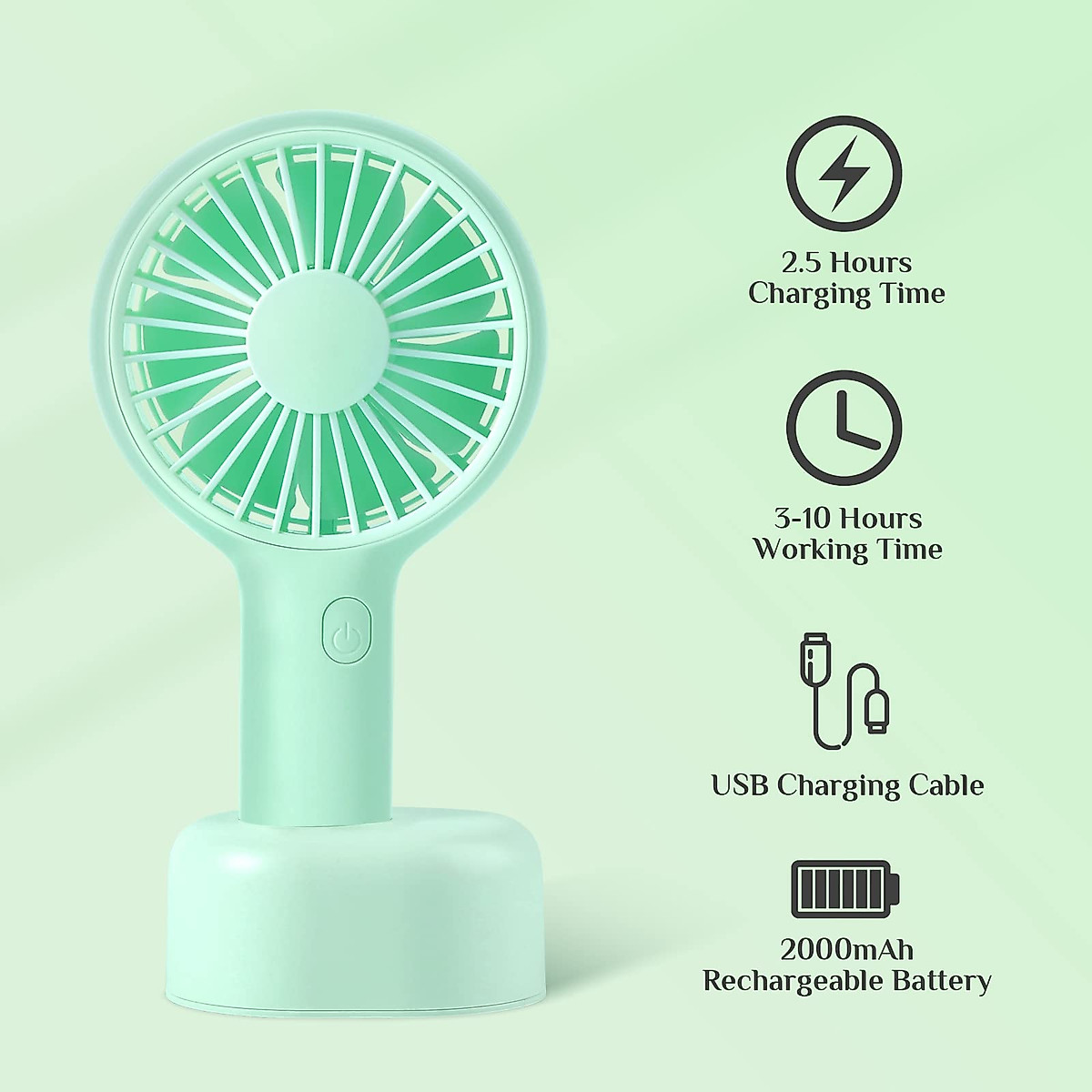HOTWIND Portable Fan Mini Handheld Fan Desk Fan Battery Operated Small Personal Fan 3 Level Speed Adjustable Rechargeable USB Fan Cute Design Powerful for Stylish Kids Girls Women Men Indoor Outdoor
