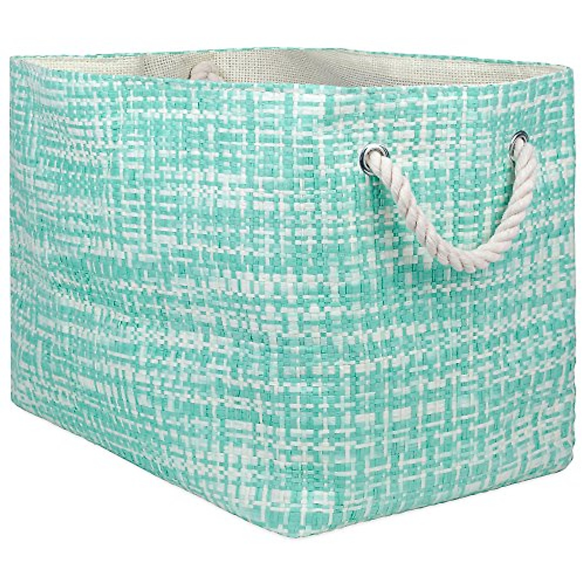 DII Woven Paper Storage Bin, Tweed, Aqua, Large