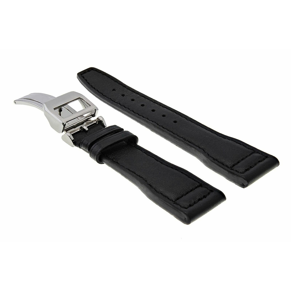 Ewatchparts 22MM LEATHER WATCH STRAP BAND DEPLOY CLASP COMPATIBLE WITH IWC PILOT PORTUGUESE WATCH BLACK