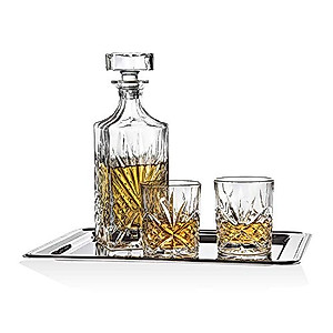 James Scott Liquor Decanter 5-Piece Irish-Cut Crystal Decanter & Whiskey Glasses Set - for Whiskey, Wine and Bourbon - Includes 24 oz. Decanter with Stopper and 4 x 11 oz. Glasses | Beautiful Gift Box