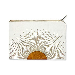 Sunshine Ray Makeup Bag Natural Linen Zipper Pouch Makeup Bag Tech Accessory Bag Mid Centry Boho Decor Travel Accessory Pouch