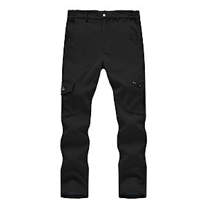 BASUDAM Men's Cargo Work Pants Snow Waterproof Softshell Winter Fleece Lined Insulated Outdoor Mountain with 6 Pockets Black 32