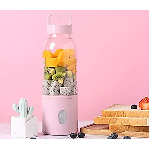 Portable Blender, Personal USB Mini Smoothie Blender, Electric Fruit Juicer Cup with Six Blades, 17oz Detachable Cup and 4000mAh Rechargeable Batteries, Small Travel bottles for shakes and smoothies (pink)