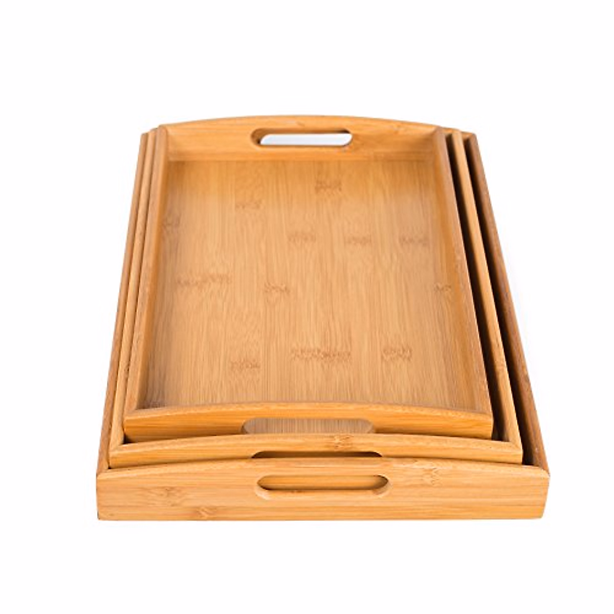 BirdRock Home 3 pc Breakfast Bed Tray (Rounded) - Bamboo - Cut Out Handles - Set of 3 - Bamboo - Nesting