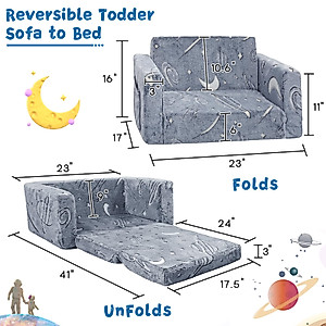 Toddler Couch,Toddler Chair,Kids Sofa Chair 2-in-1 Baby Seat Furniture Fold Out, Convertible Sofa to Lounger Soft Comfy Glow in The Dark Kids Sofa Bed Gifts for Kids Girl Boys,Star