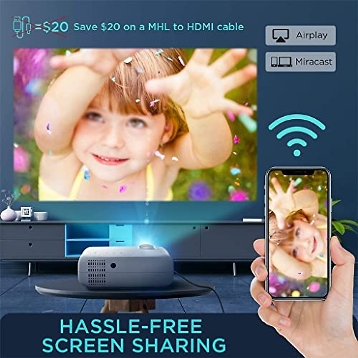 DROOS Mini Projector Portable WiFi Video Projector 720P Native 1080P Full Support, LED Projector with HDMI (Color : GC357, Size : (projectors)