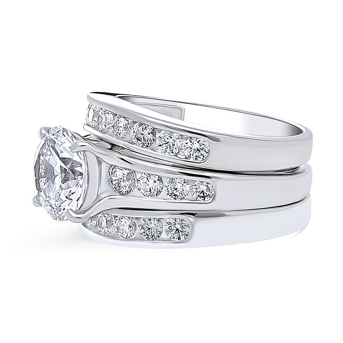 BERRICLE Sterling Silver Solitaire Wedding Engagement Rings 2.7 Carat Round Cubic Zirconia CZ Ring Set for Women, Rhodium Plated Size 7