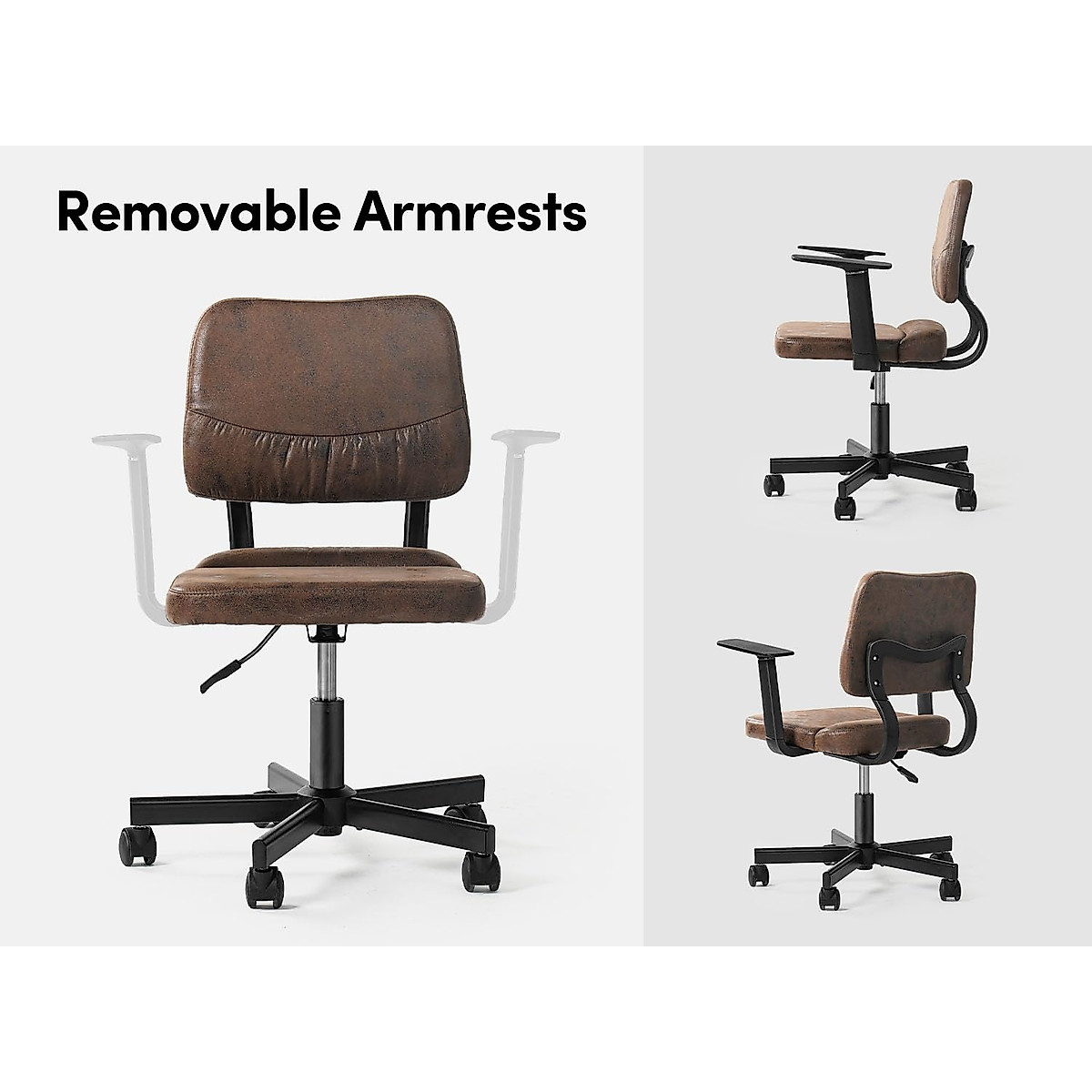 FEZIBO Home Office Desk Chair, Modern Office Chair Mid Back, Swivel Rolling Chair with Wheels, Height Adjustable Computer Tsak Chair, Brown