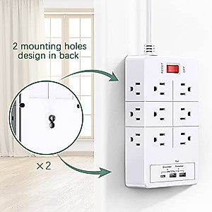 Power Strip with USB C - 12 Widely Outlets with 2 USB Charging Ports+1 USB C Total 3.1 A, 6 ft Long Heavy Duty Extension Cord,Overload Surge Protection, Surge Protector Wall Mount for Home (White)