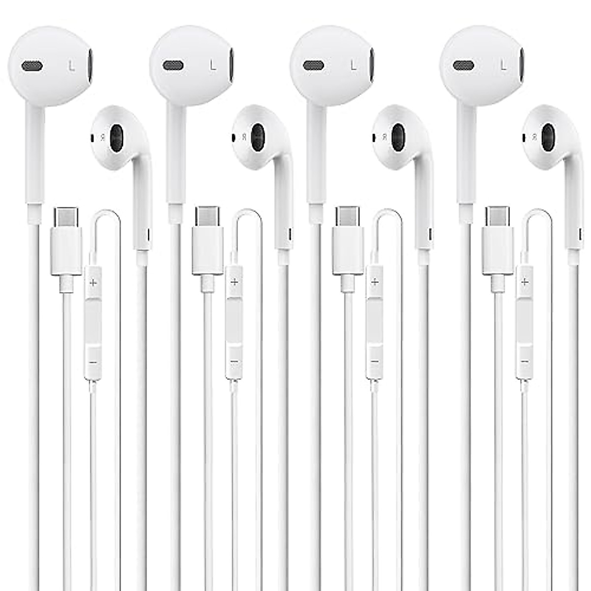 USB C Headphones 4 Pack, USB Type C Earbuds HiFi Stereo USB C Wired Earphones with Microphone Volume Control Compatible with Samsung Galaxy S23 S22 S21 Google Pixel 6 5 4XL/iPad Pro