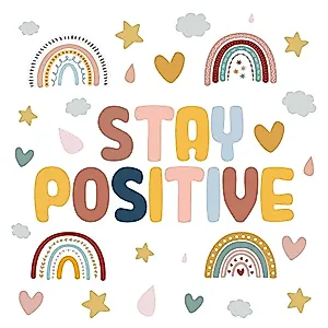 Winnwing Boho Rainbow Cutouts for Classroom Bulletin Board Decorations, Colorful DIY Stay Positive Cut-Outs Back to School Nursery Wall Decals Baby Shower Birthday Party Supplies Kids Girls, 56 Pcs