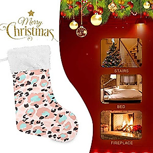 Kigai Christmas Stockings Pink Leopard Spots Large Candy Stockings Stuffers Kids Cute Xmas Sock Decorations 2PCS for Home Holiday Party 12" x18"