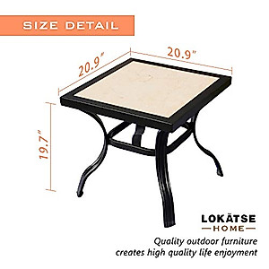 LOKATSE HOME Bistro Side End Square Metal Frame Removable Tile Top Dining Coffee Table for Garden Swimming Pool Outdoor Patio Furniture, Black