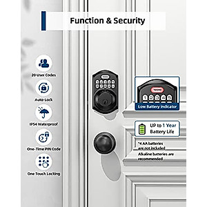 TEEHO TE001K Keyless Entry Door Lock with Handle - Electronic Keypad Deadbolt with Door Knob - Deadbolt Smart Lock for Front Door - Auto Lock - Easy Installation - Matte Black