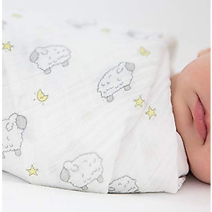 SwaddleDesigns Cotton Muslin Swaddle Blanket, Receiving Blanket for Boys & Girls, Best Shower Gift, 46x46 inches, Little Lambs, Sterling